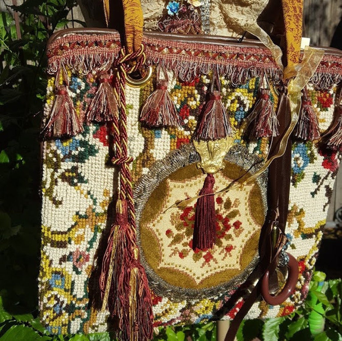 Vintage Embellished Multi Color Tapestry Handbag, - Etsy