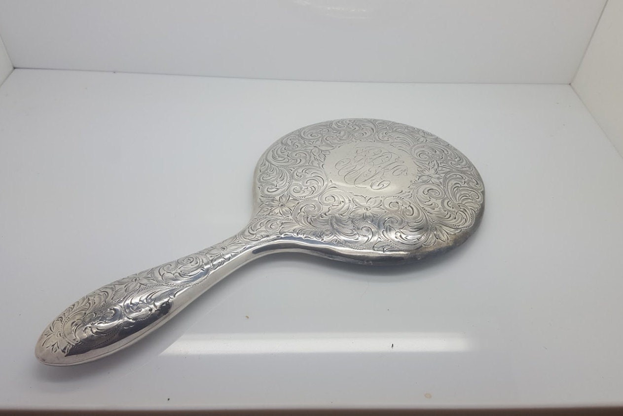 Antique Sterling Engraved Hand Mirror - Etsy