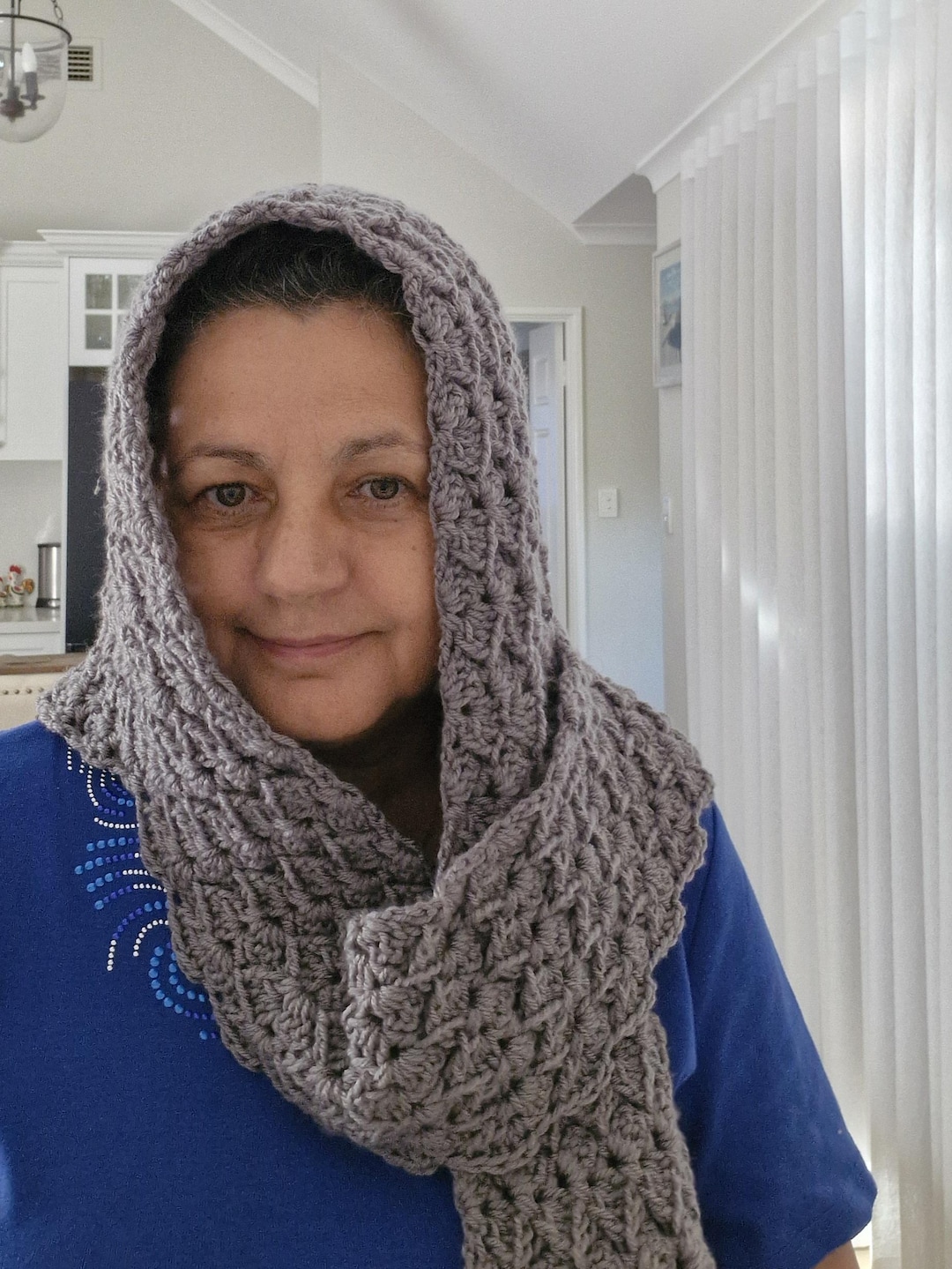 Dark Grey Crochet Hooded Scarf, Scoodie, Fawn Hood Scarf, Hoodie Scarf ...