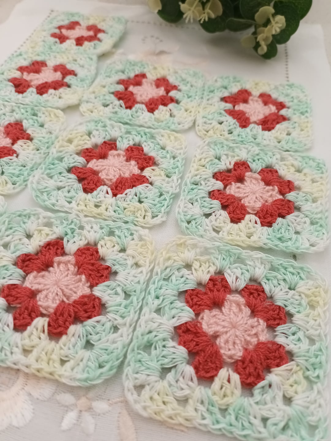 10 Pieces of Crochet Granny Squares - Ready Made, Small Cotton Granny Squares, Handmade Granny ...