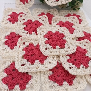 16 Pieces of Pink & Cream Crochet Granny Squares, Crochet Granny ...