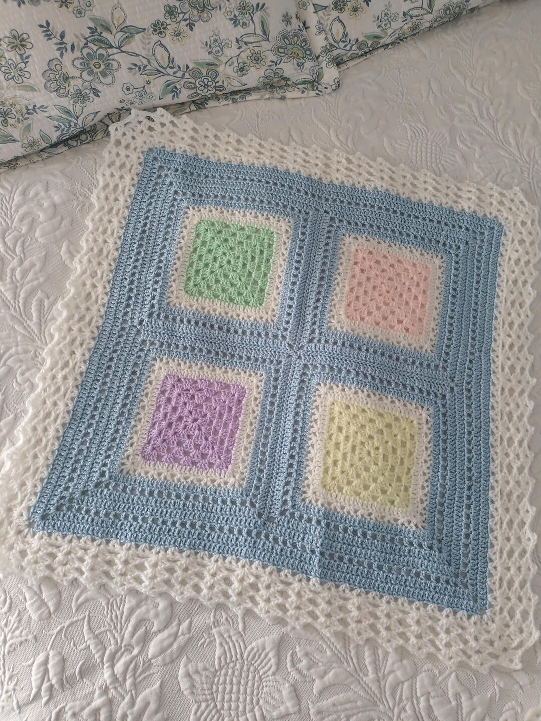 Crochet Granny Square Baby Blanket, Crochet Receiving Blanket, Small ...