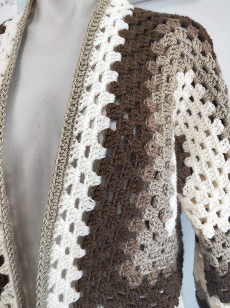 Custom Brown Crochet Granny Hexagon Sweater or Cardigan, Crochet ...