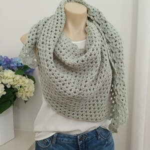 Beautifully Soft Sage Green Crochet Asymmetric Wrap or Shawl, Soft ...