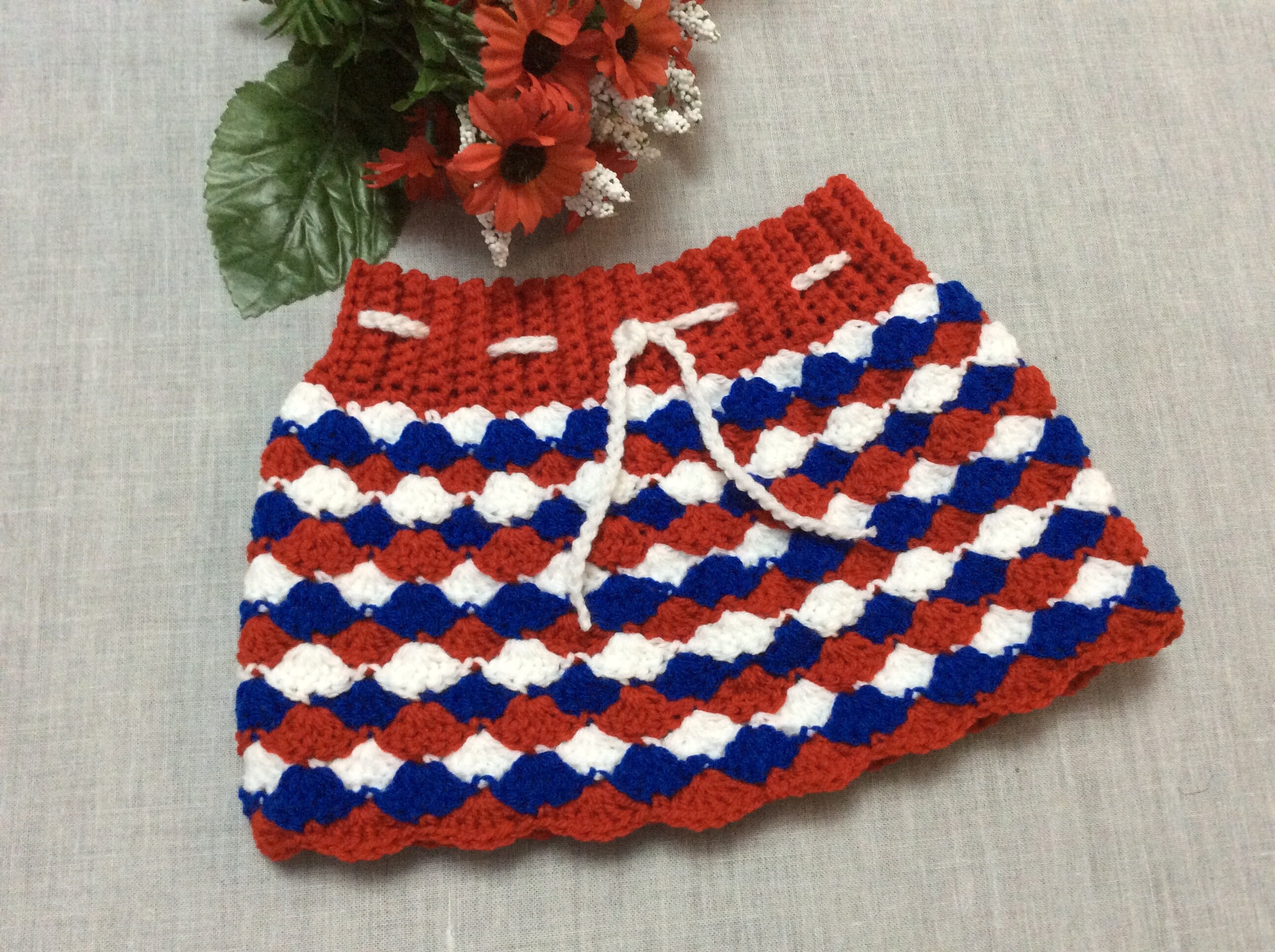 Toddlers Crochet Shell Stitch Skirt, Toddlers Skirt, Red, White and ...