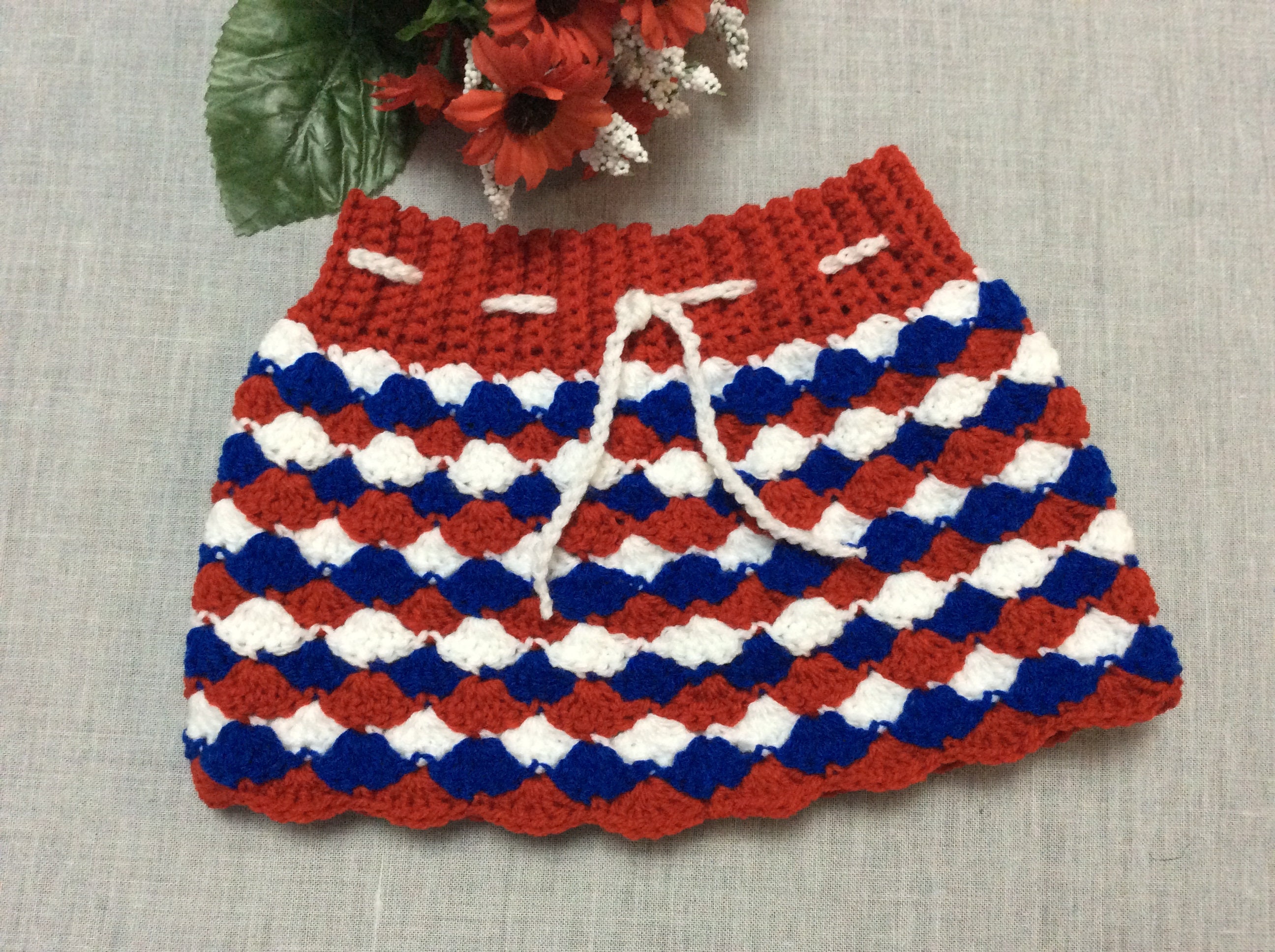 Toddlers Crochet Shell Stitch Skirt, Toddlers Skirt, Red, White and ...