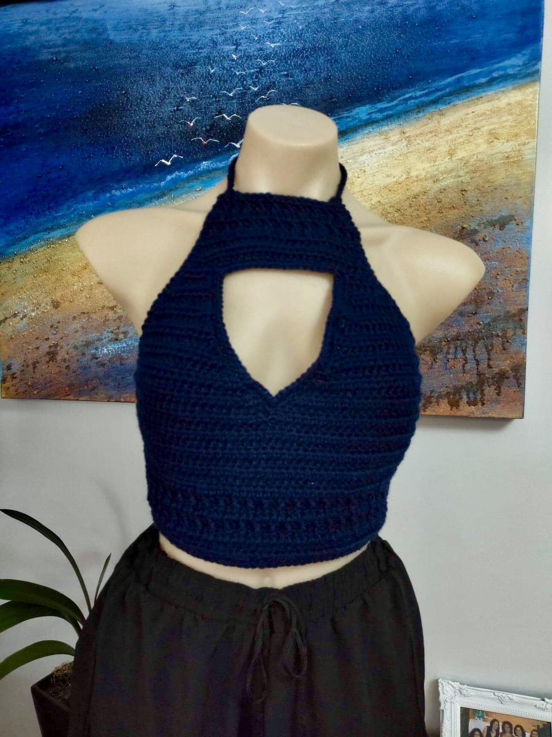Navy Blue Crochet Cut Out Top - Etsy