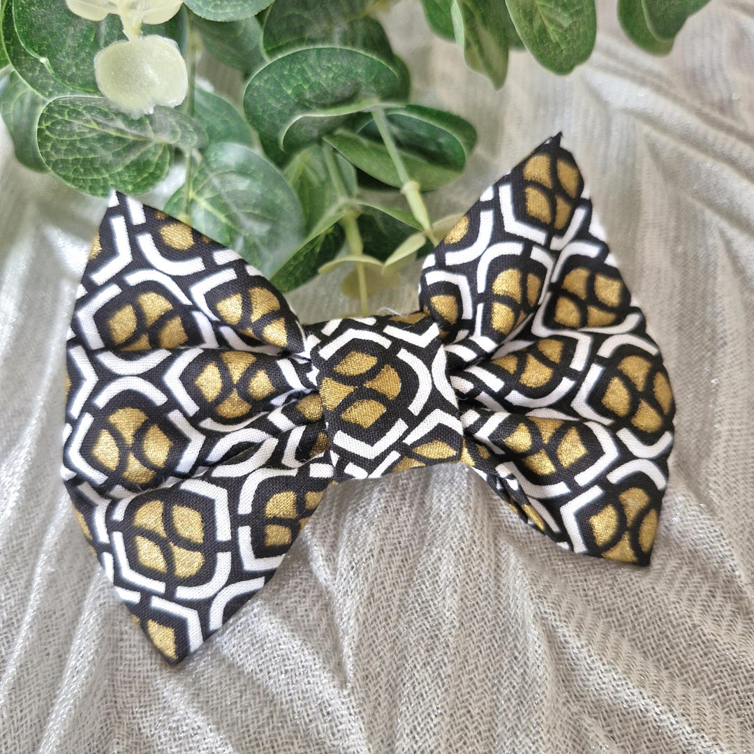 Funky Retro Black, Gold & White Hair Bow, Retro Hair Bow, 80's Hair ...