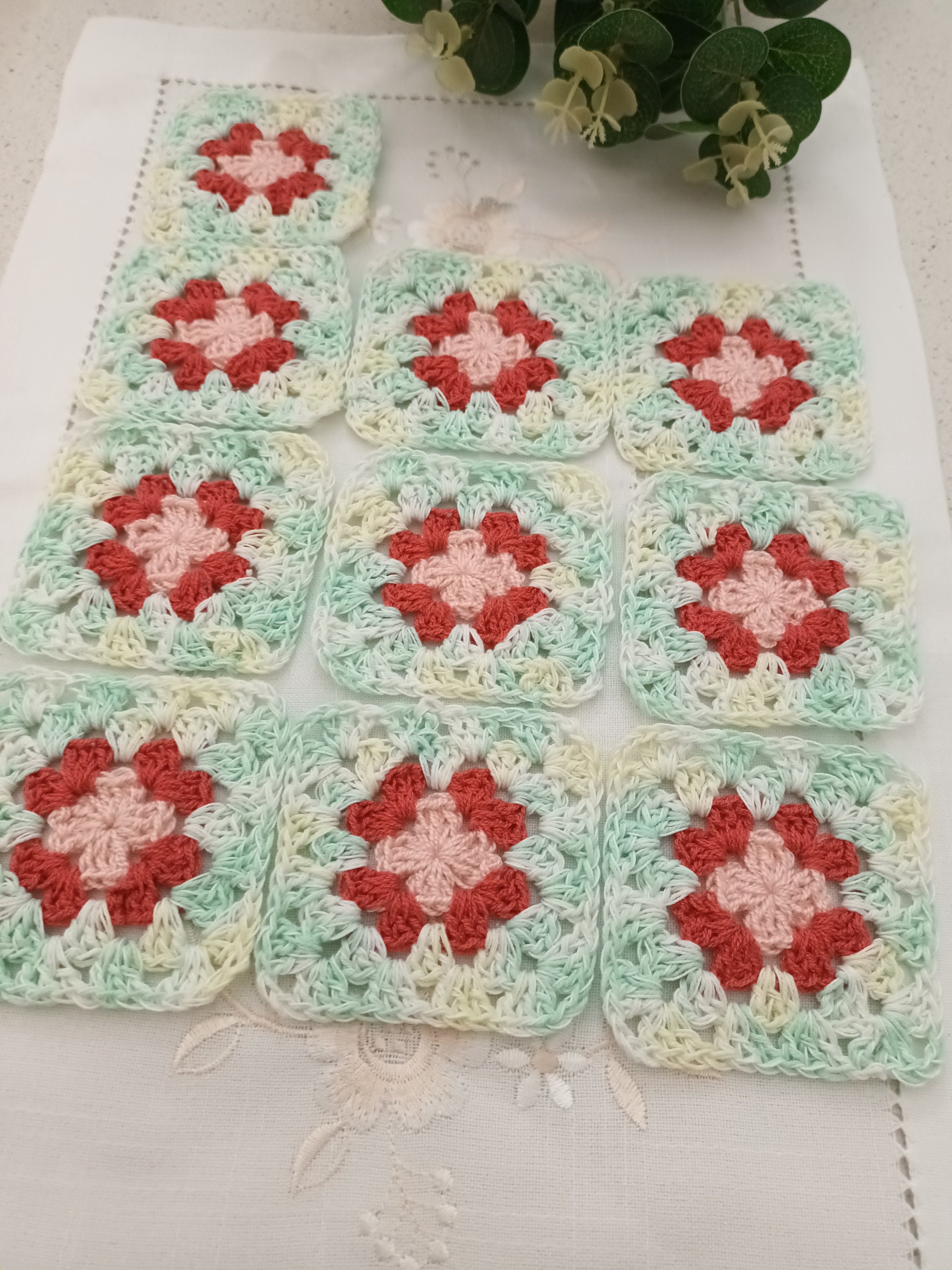 10 Pieces of Crochet Granny Squares Ready Made, Small Cotton Granny Squares, Handmade Granny ...