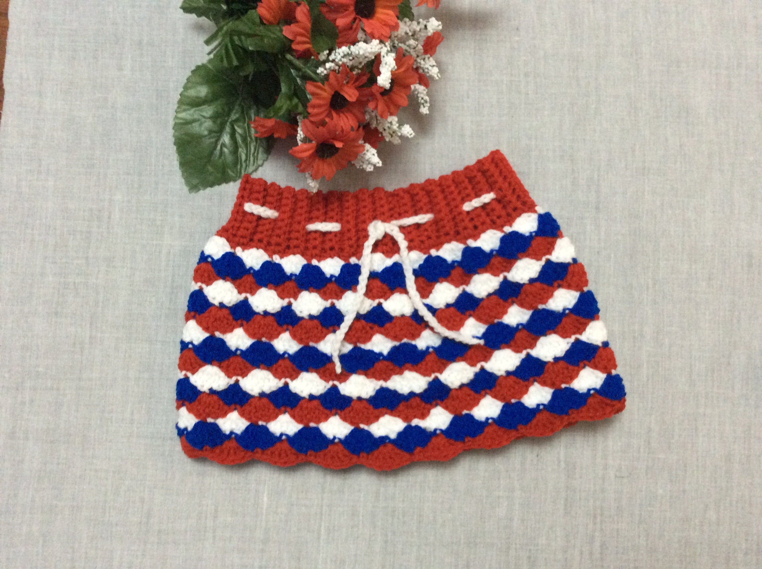 Toddlers Crochet Shell Stitch Skirt, Toddlers Skirt, Red, White and ...