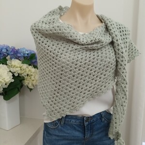 Beautifully Soft Sage Green Crochet Asymmetric Wrap or Shawl, Soft ...