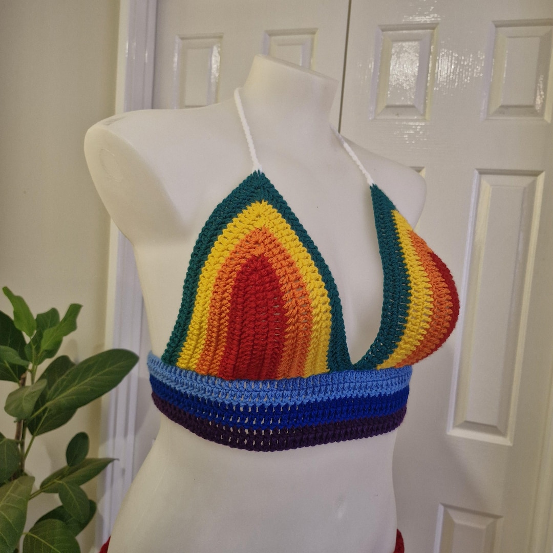 Rainbow Pride Crochet Summer Bralette or Bikini Top, Rainbow Crochet ...