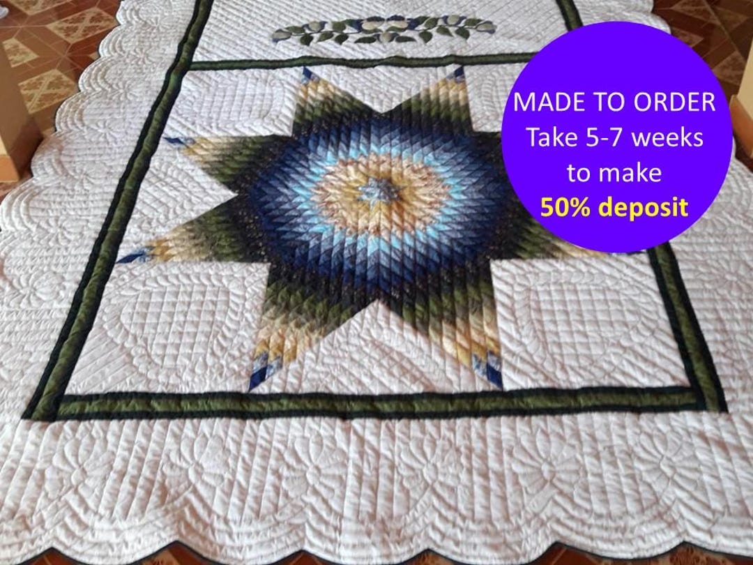 Blue Green & Yellow Lone Star Quilt, MADE TO ORDER Lone Star Amish ...