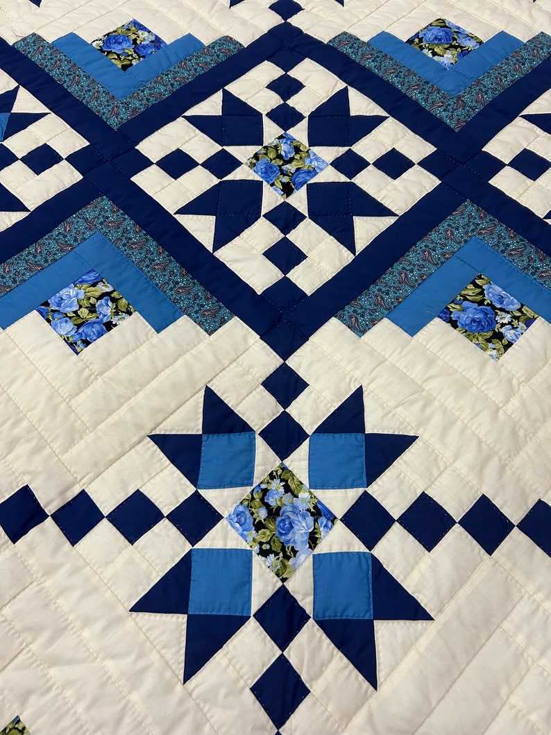 Oversized King Amish Heritage Quilt, Hand Quilted Log Cabin Star ...