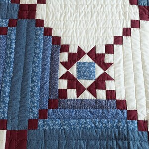 Rustic Dutch Star Log Cabin Patchwork Quilt Sale, Heirloom Blue Star ...