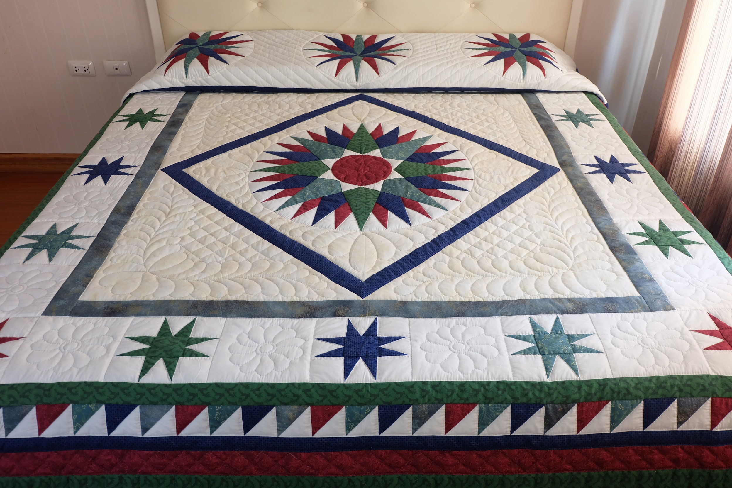 Mariner's Compass Star CUSTOM QUILT, Mariner Compass Handmade Quilt ...