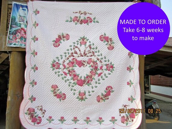 Lovely Spring Flower Appliqued Quilt Floral Pink Quilt Hand - Etsy