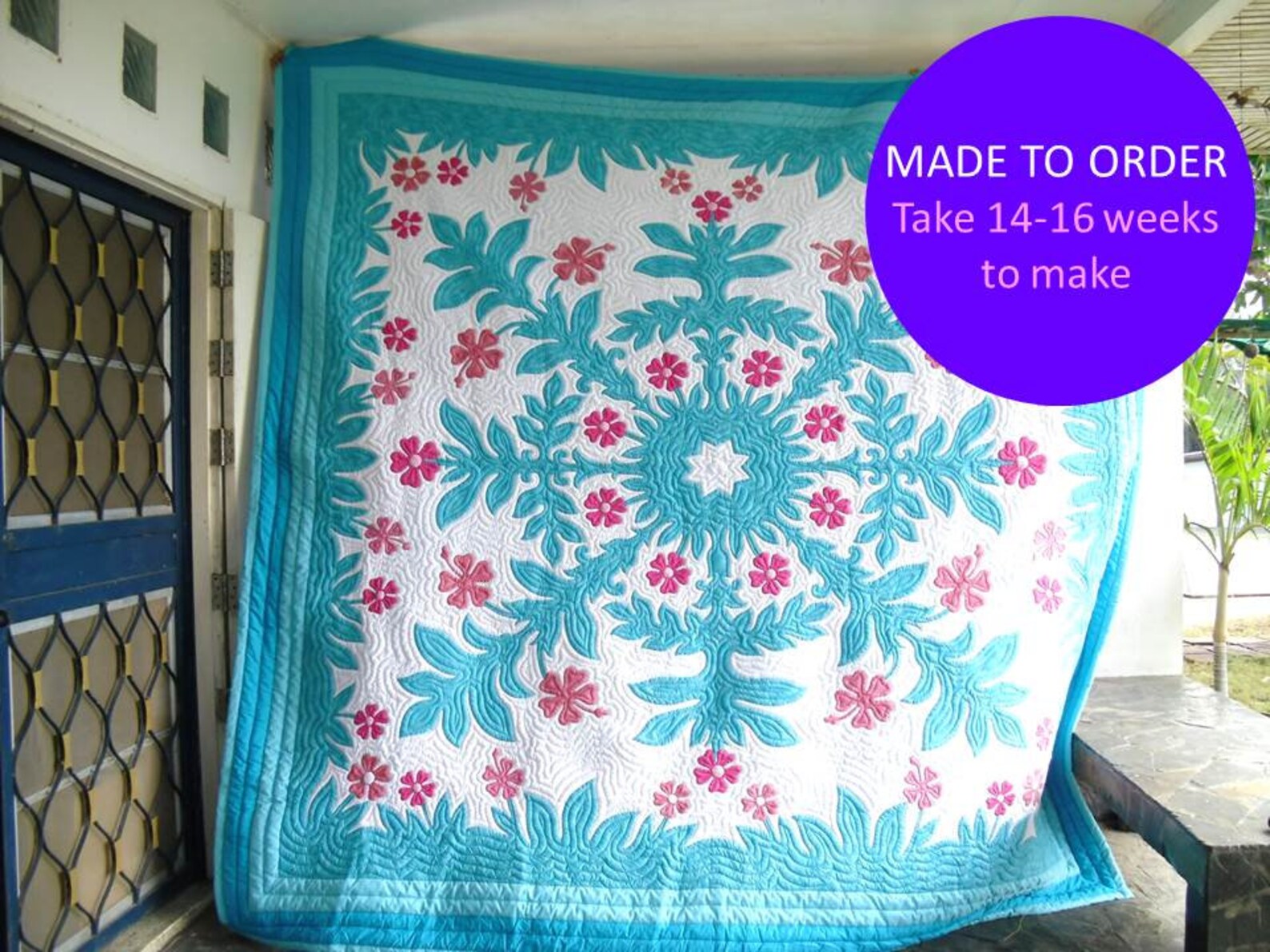 Hawaiian Quilt Blue Hawaiian Quilt King Size Handmade Quilt - Etsy