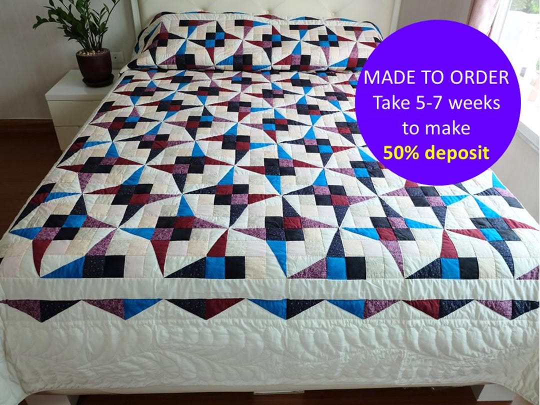 CUSTOM HANDMADE Flutterby QUILT Block, Patchwork Queen Quilt Bedspread ...