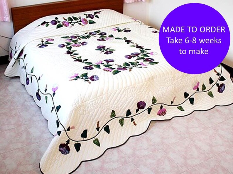 Amish Style Hand Stitched Quilts Appliqued Bed Cover King - Etsy