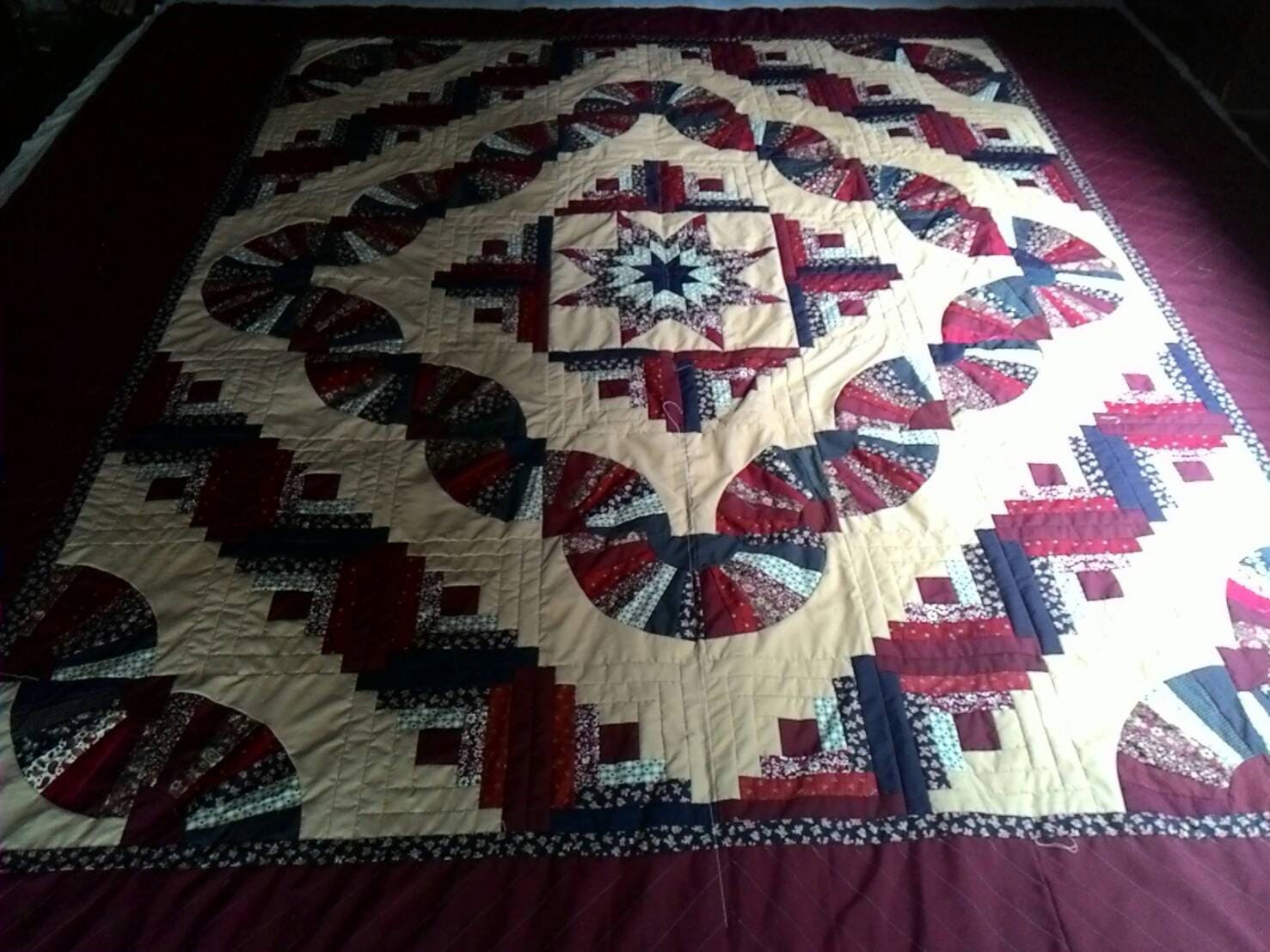 Burgundy Handmade Quilts Log Cabin & Fan Quilts Log Cabin - Etsy