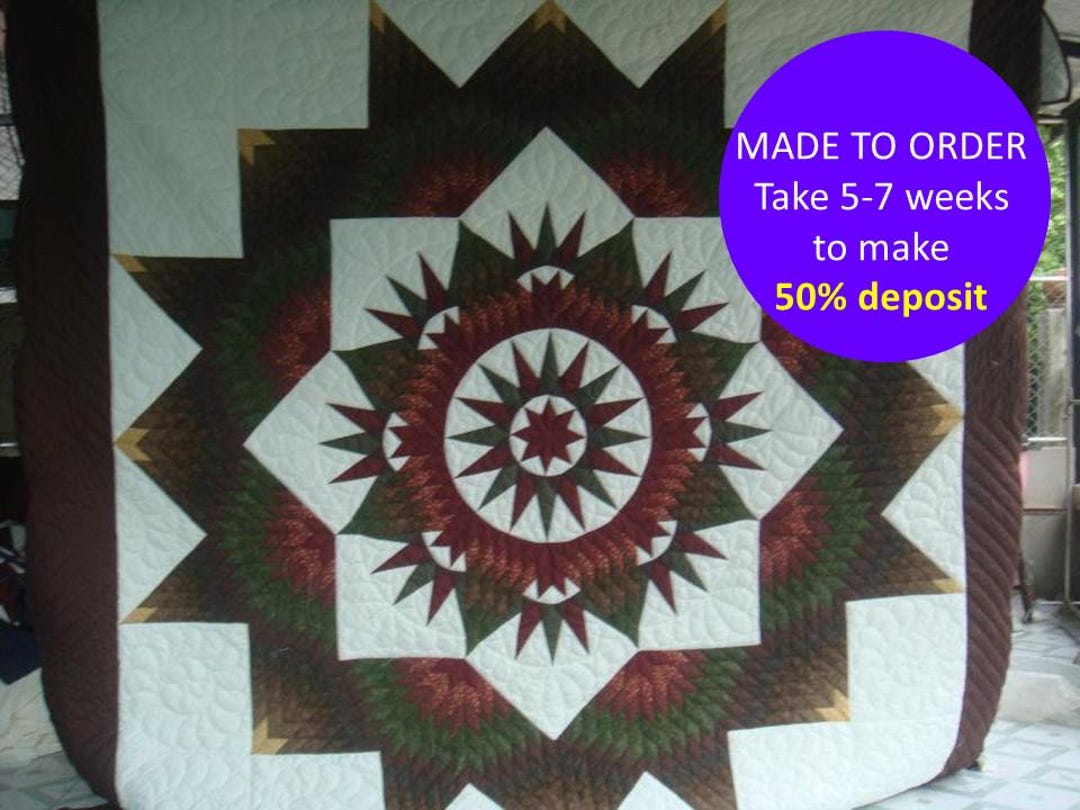 CUSTOMIZED Quilt Blanket, Compass Star Handmade Quilt, King/ Queen/ Cal ...