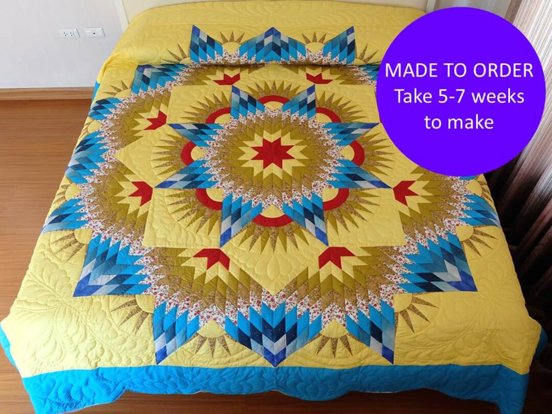 Patchwork Twinkling Diamond Star Amish Quilt, Custom Patchwork Quilt ...