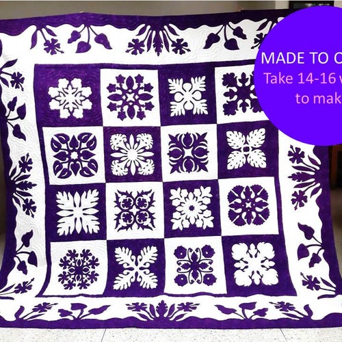 Hawaiian Quilt Blue Hawaiian Quilt King Size Handmade Quilt | Etsy