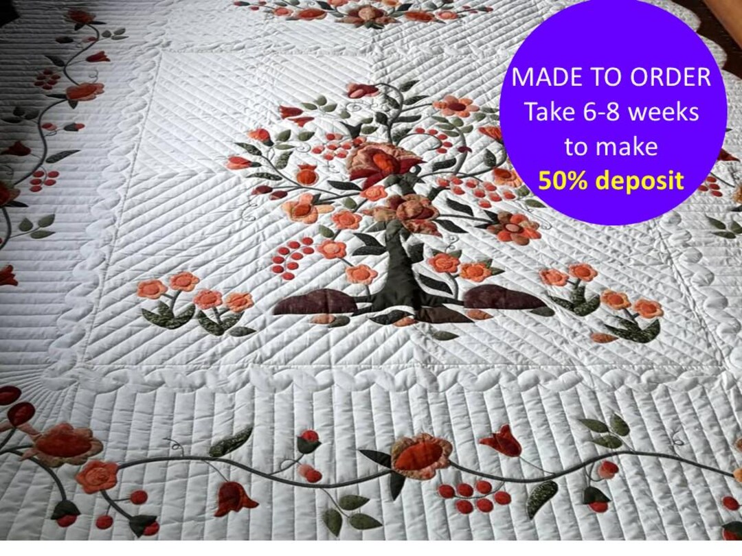 Custom Tree of Life and Floral Hand Appliqué Quilt, Made to Order Hand ...