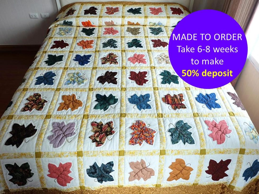 Autumn Maple Leaf Handmade Quilt, CUSTOM Hand Applique Maple Barn Quilt ...