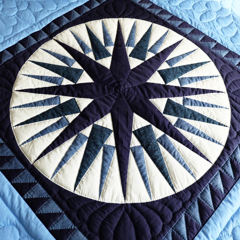 Custom Mariner's Compass Amish Quilt: Handmade Cotton Bedspread ...