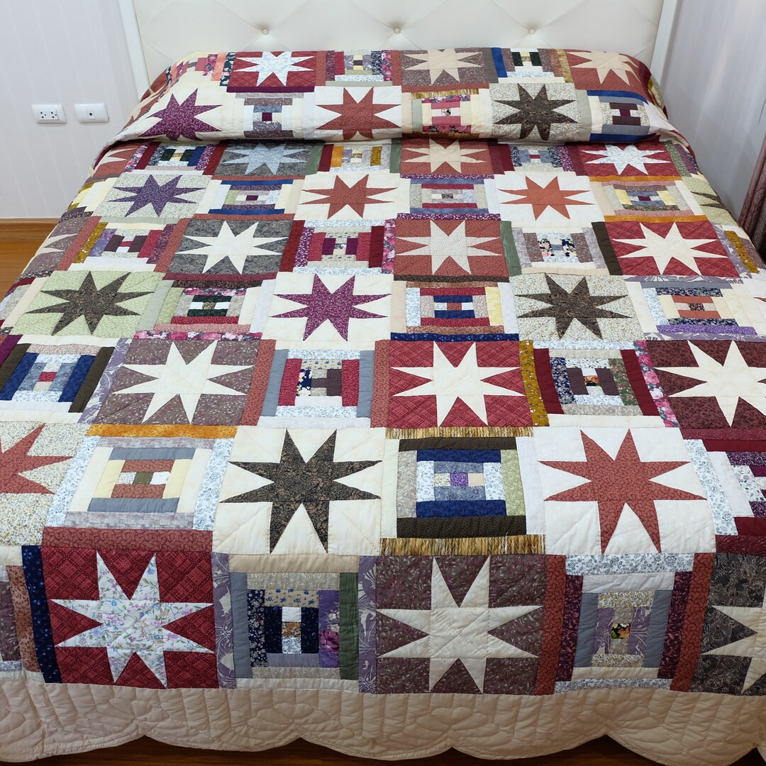 Rustic Farmhouse Décor, Farmhouse Quilt Bedding, Star Log Cabin Quilt ...