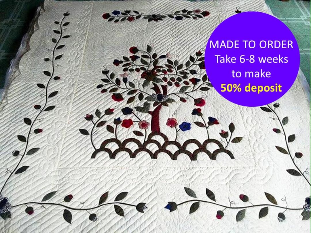 Tree of Life Applique CUSTOM QUILT, Tree Quilt Duvet Cover, Plant Quilt ...
