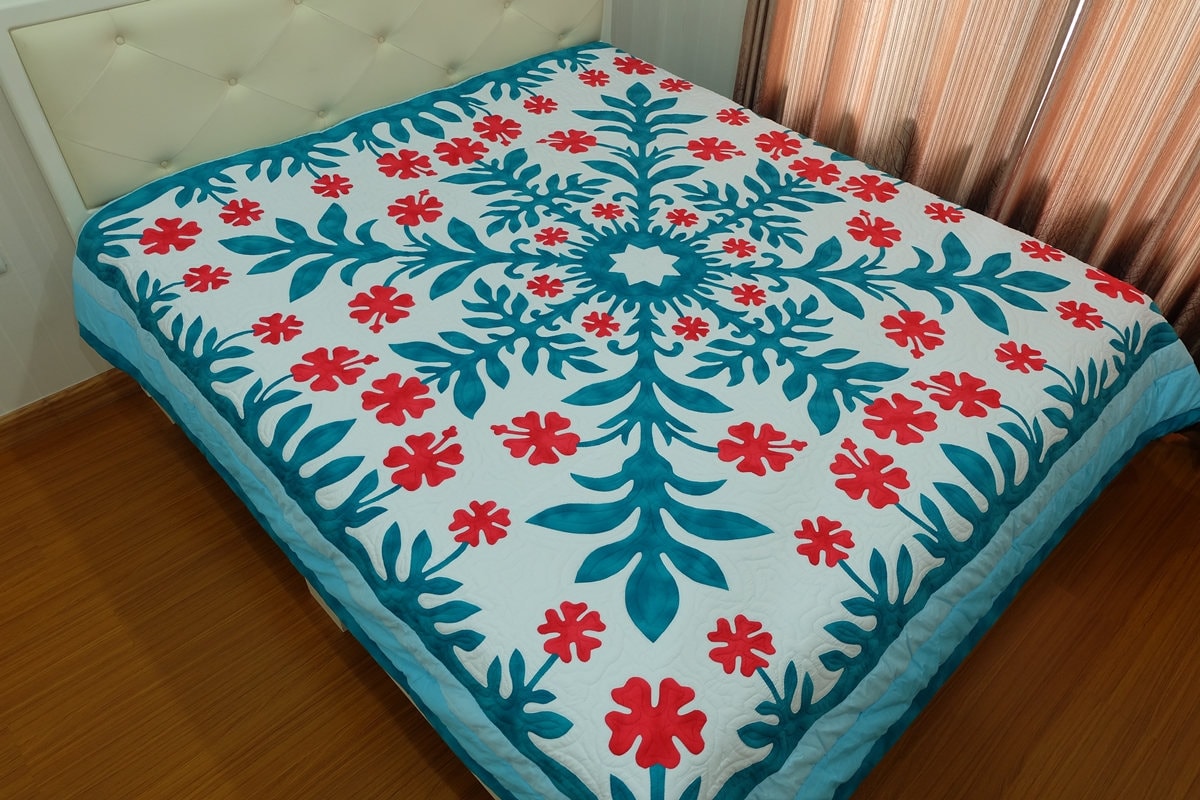 Hawaiian Quilt Blue Hawaiian Quilt King Size Handmade Quilt | Etsy