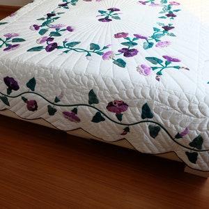Amish Style Hand Stitched Quilts, Appliqued Bed Cover King, Rustic ...