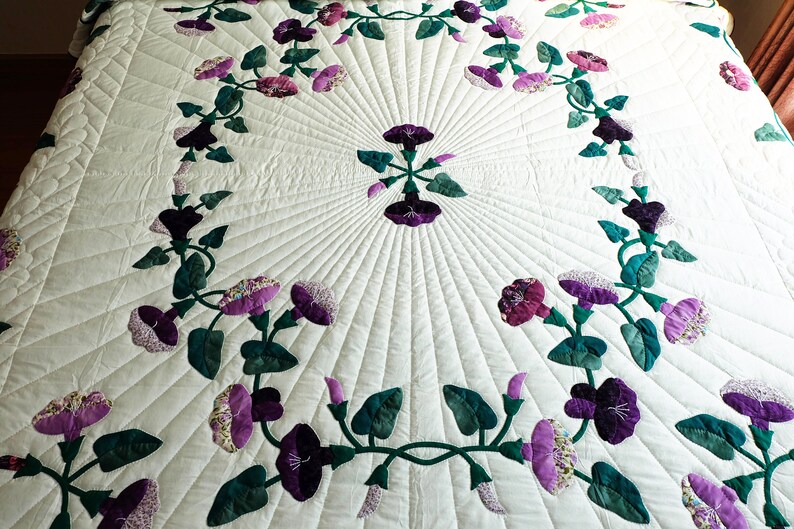 Amish Style Hand Stitched Quilts Appliqued Bed Cover King - Etsy