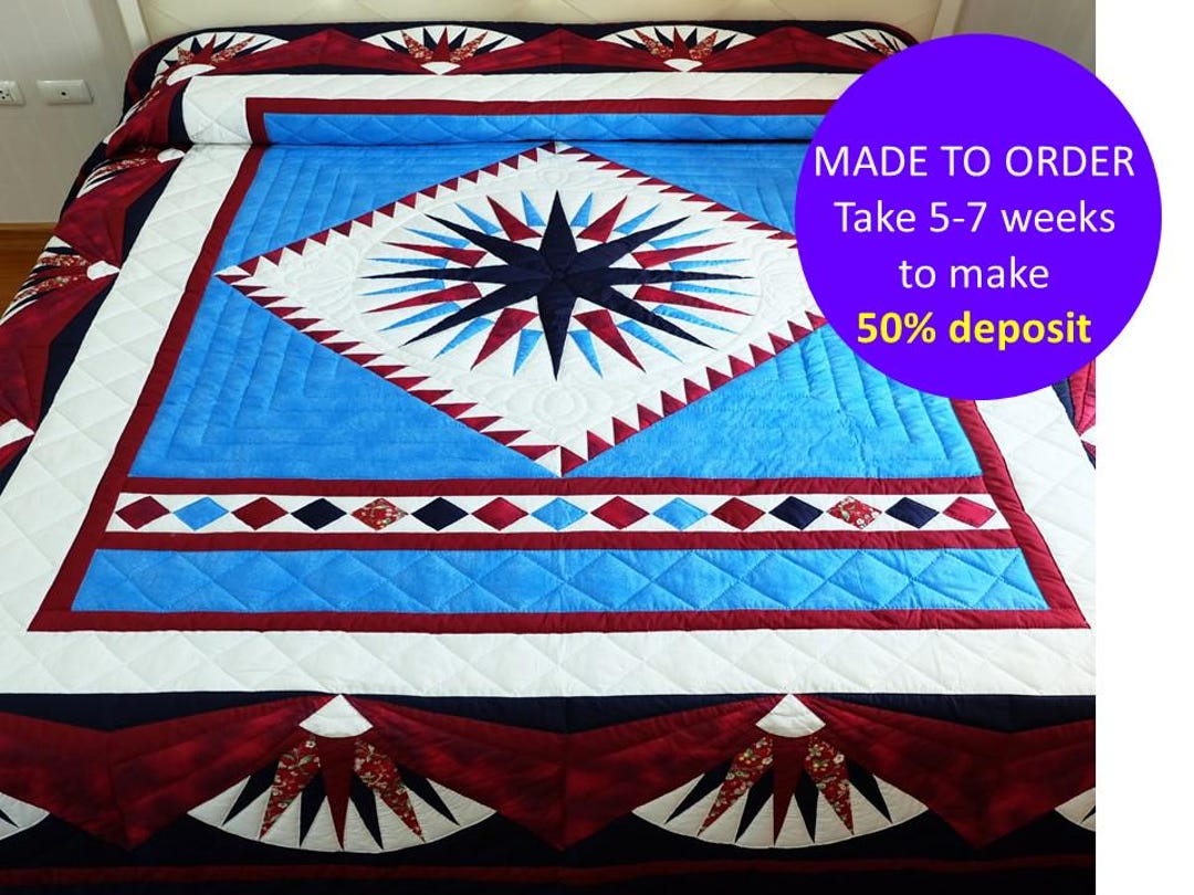 CUSTOM Mariner Compass Star Quilt, Mariner Compass Quilt, Amish Quilt ...