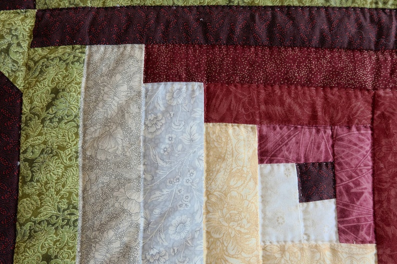 Red and Green Curved Log Cabin King Size Quilt Amish Log - Etsy