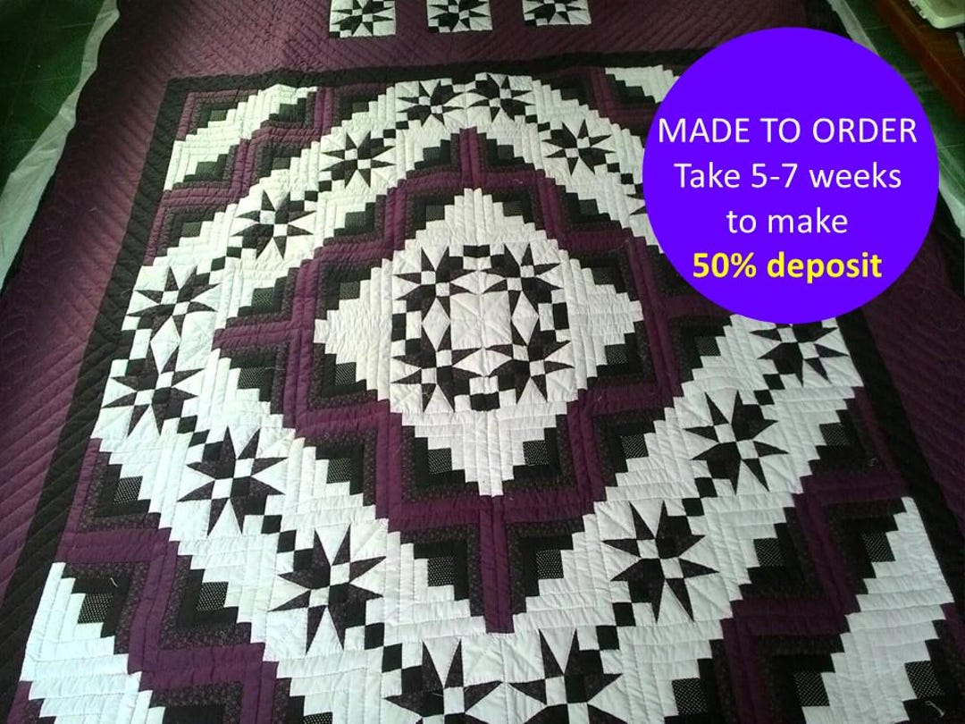 Barn Star Quilt, Barn Red Log Cabin Quilt With Stars, Mahogany Rustic ...