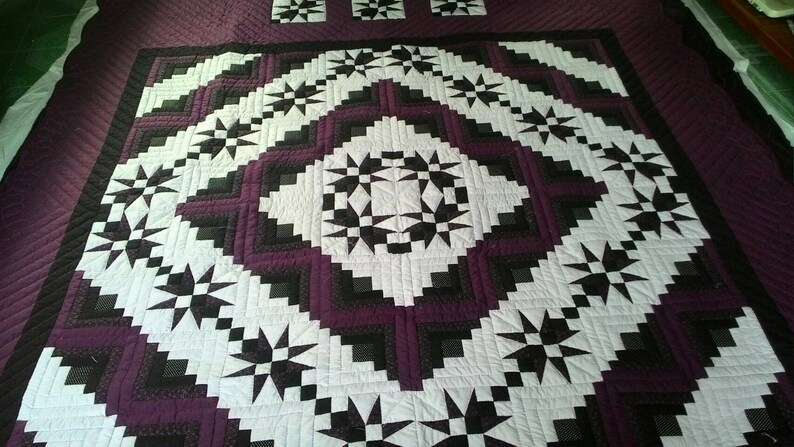 Barn Star Quilt Barn Red Log Cabin Quilt With Stars Mahogany | Etsy