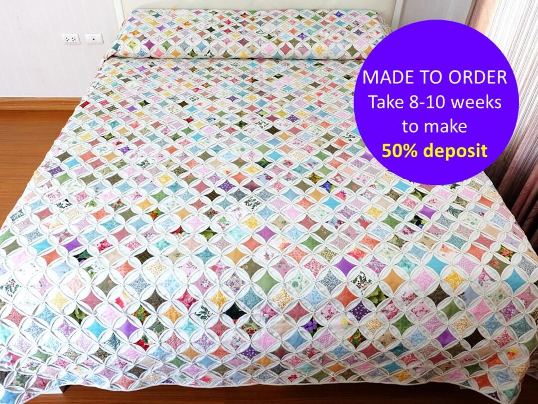 Hand Stitched Cathedral Window Quilt, Custom Quilt, Cathedral Window ...
