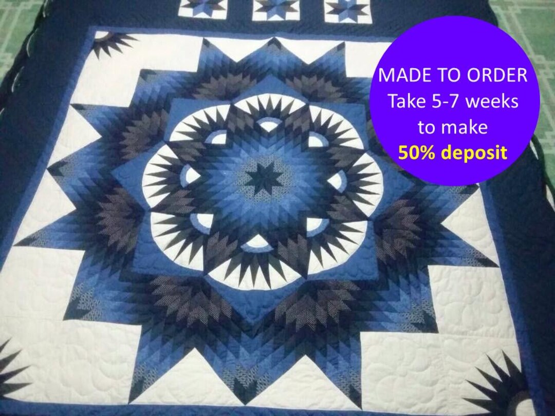 Mariner's Compass Quilt, Compass Star Amish Quilt, Amish Handstitched ...