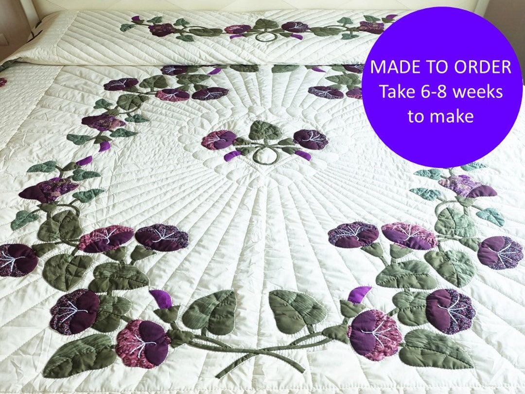 CUSTOM New Home Handmade Amish Quilt Gift, Morning Glory Flower Quilt ...