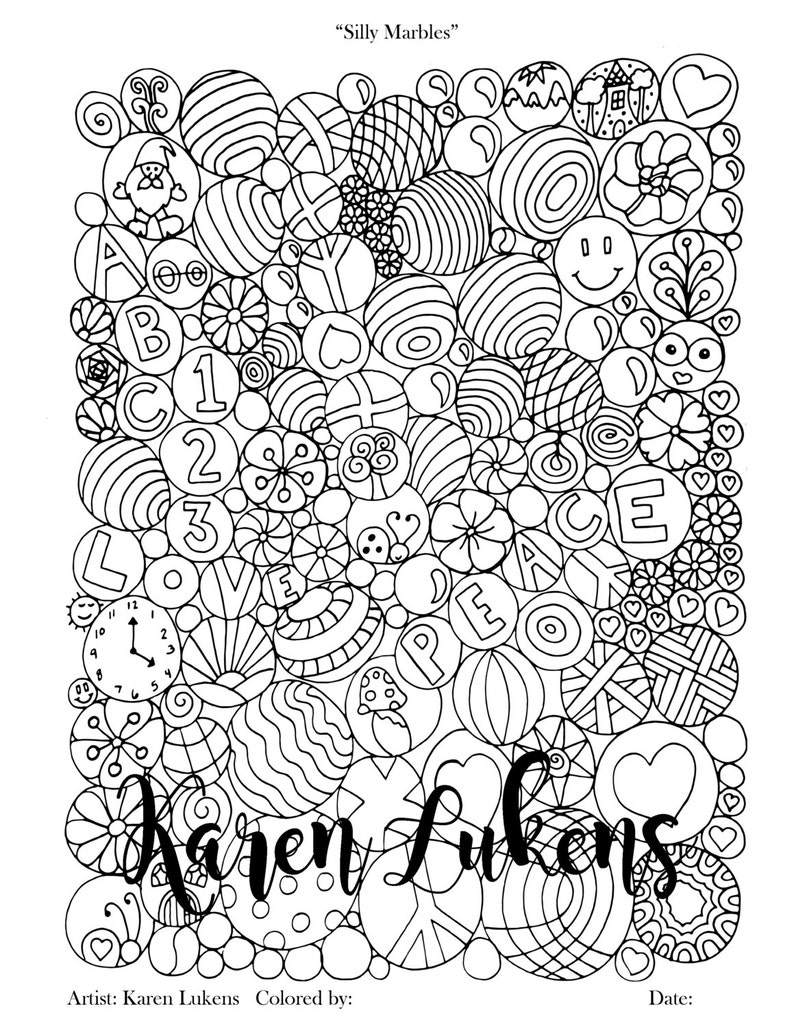 Silly Marbles 1 Adult Coloring Book Page Printable Instant | Etsy