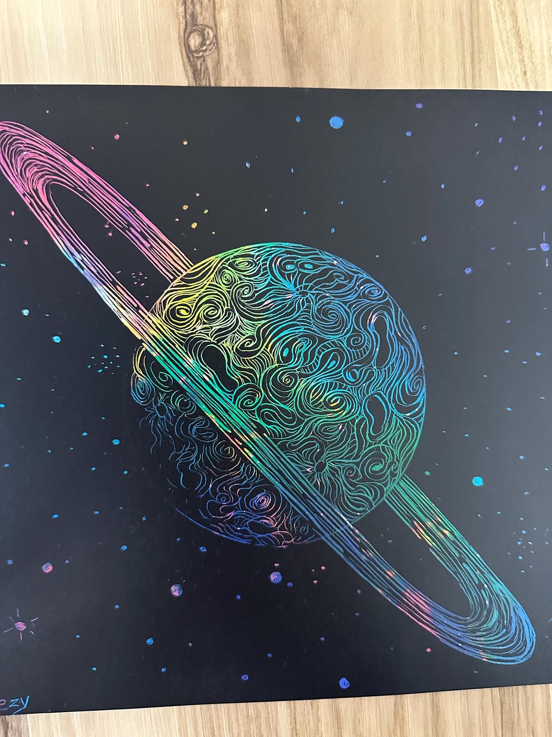 Colorful Planet Scratchboard Illustration - Etsy