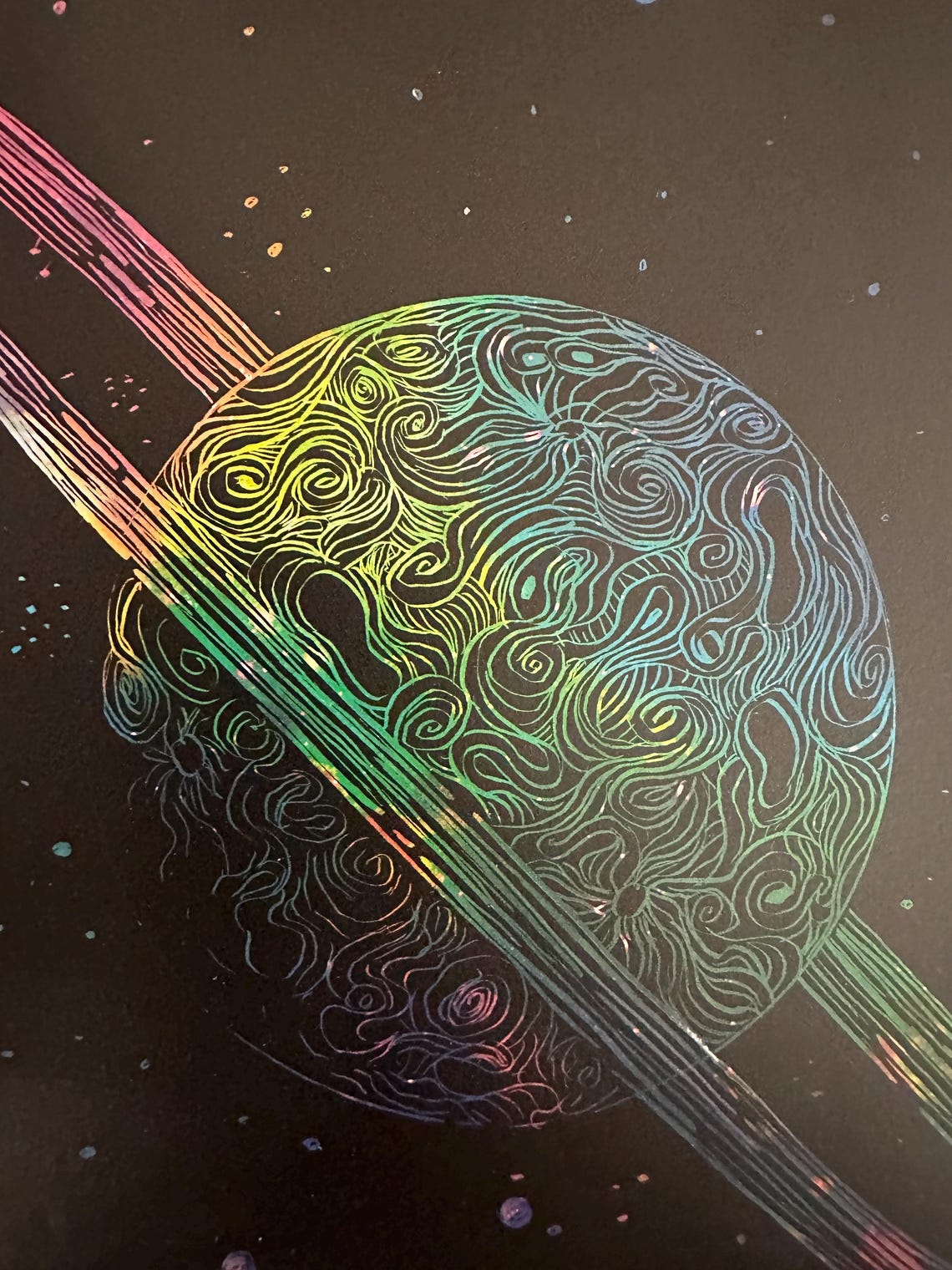 Colorful Planet Scratchboard Illustration - Etsy