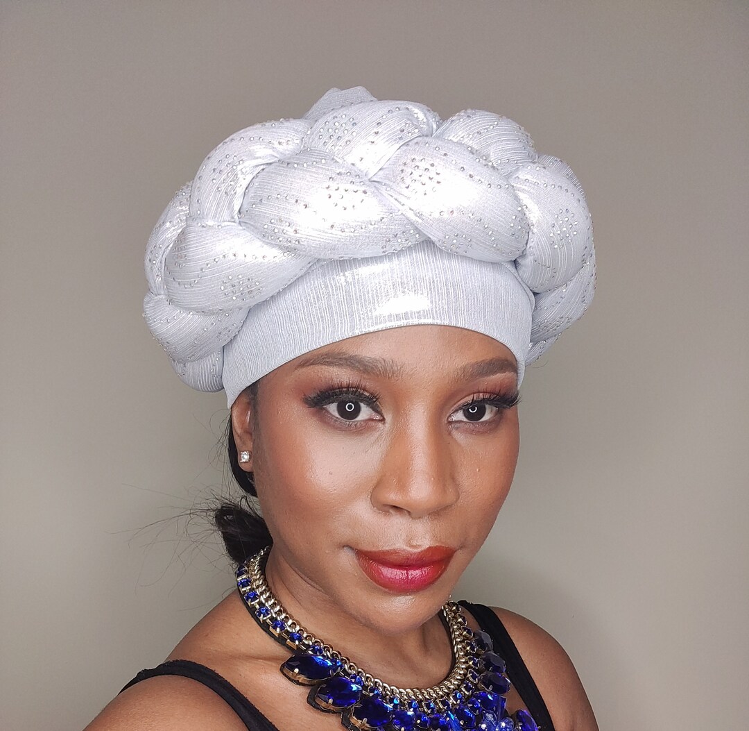 Turban Braided Head Wrap Bedazzled Large Braid Women Cap Nigerian ...