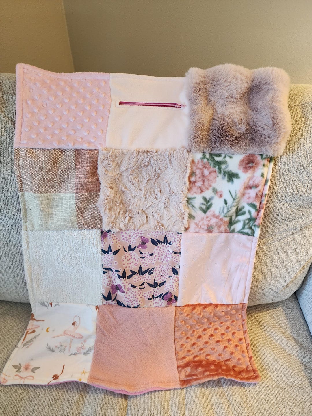 Sensory Blanket Long Plush Minky Stress Alzheimer's Dementia Flowers ...