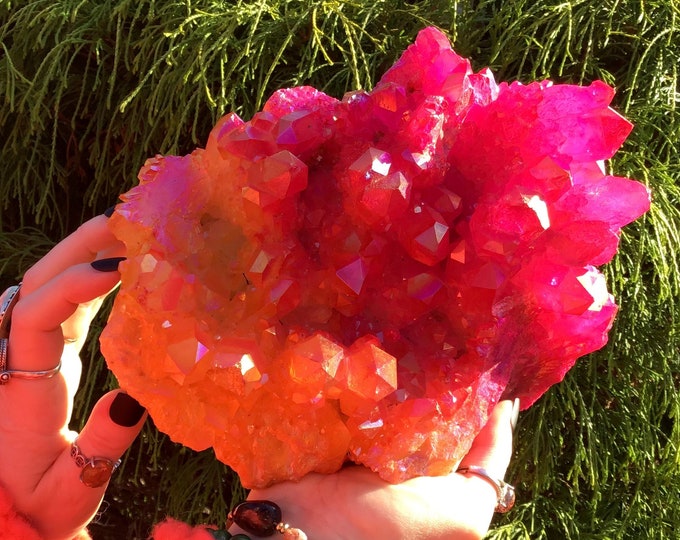 Elestial Aura Quartz Crystal Large 6 Lb. Cluster 8 Long Electric Red ...
