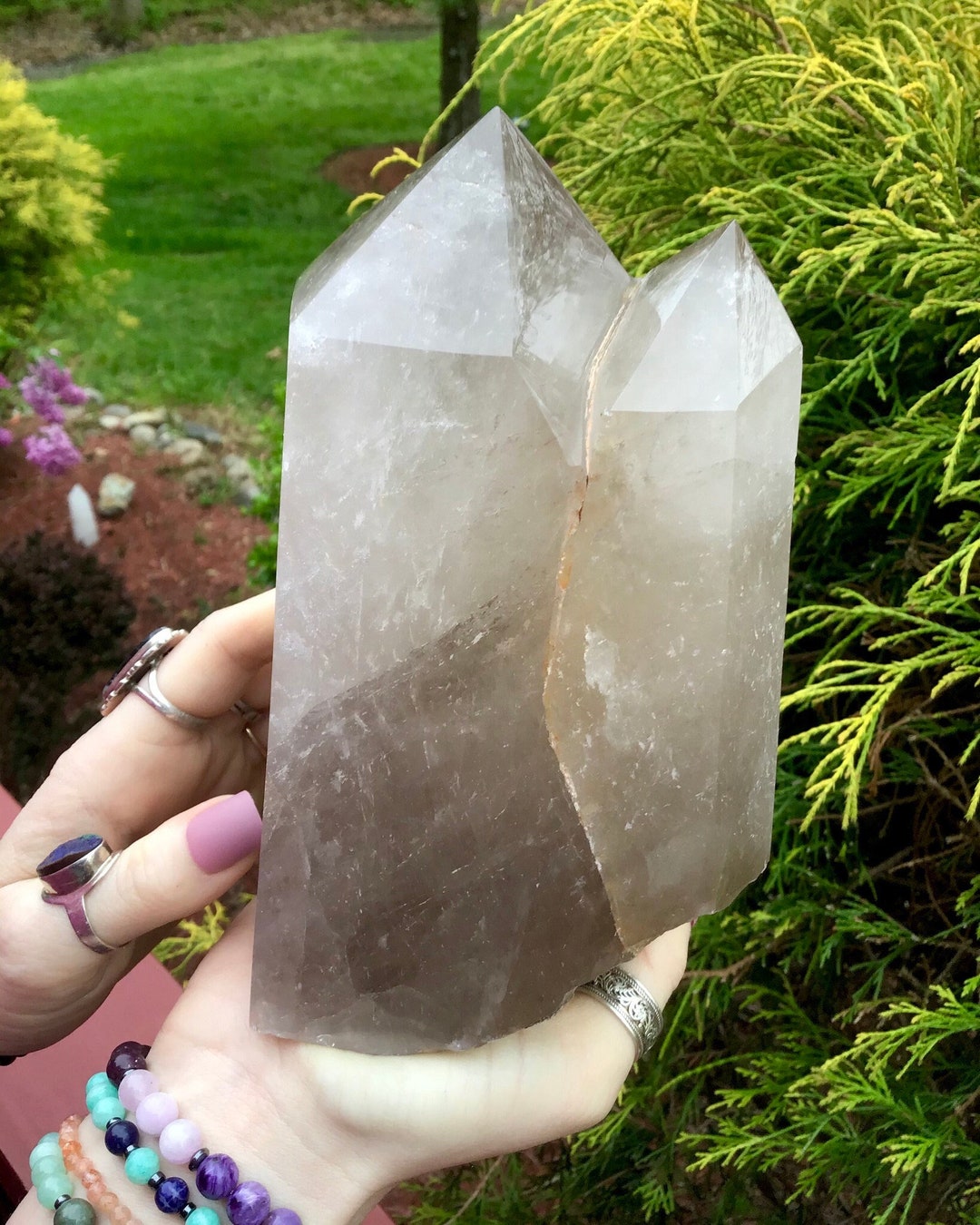Quartz Crystal Twin Flame Generator ~ 4 Lb. 11 Oz. ~ 7" Tall Double ...